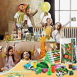 BenLouis 240Pcs Jungle Safari Party Favors Zoo Animals Sticker Stampers Slap Bracelets School Stationery Set Bulk Classroom Prizes for Kids Wild One Party Baby Shower Goodie Bags Fillers