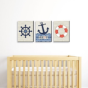 Big Dot of Happiness Ahoy - Nautical - Boy Nursery Wall Art and Kids Room Decorations - Gift Ideas - 7.5 x 10 inches - Set of 3 Prints