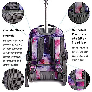 Tilami Rolling Backpack 19 inch with Lunch Bag Wheeled Laptop Backpack, Galaxy Purple