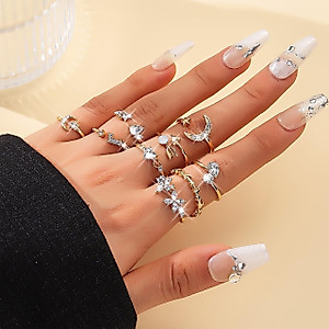 Long tiantian Gold Knuckle Rings for Women Non Tarnish Stackable Rings Boho Rings Set Stacking Midi Pinky Snake Wudu Nail Rings Aesthetic Rings Christmas Gifts Stocking Stuffers