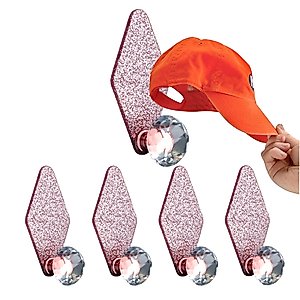 Baoswi 4 Pack Self Adhesive Wall Hooks, Diamond Shaped Crystal Glass Hooks Hat Holder Necklace Holders Wall Mounted Jewelry Organizer Clothes Hooks Hat Storage Hat Rack for Wall (Rose Gold)