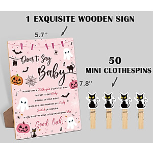 Don't Say Baby Clothespin Game, Halloween Baby Shower Game Wood Sign and 50 Pcs Mini Clothespins, Gender Neutral, Halloween Baby Shower Party Decoration Favors Supplies, Halloween Decor-2