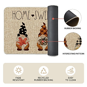 Artoid Mode Home Sweet Home Gnome Pumpkin Decorative Kitchen Mats Set of 2, The Kitchen is The Heart of The Home Seasonal Fall Holiday Party Vintage Low-Profile Floor Mat - 17x29 and 17x59 Inch