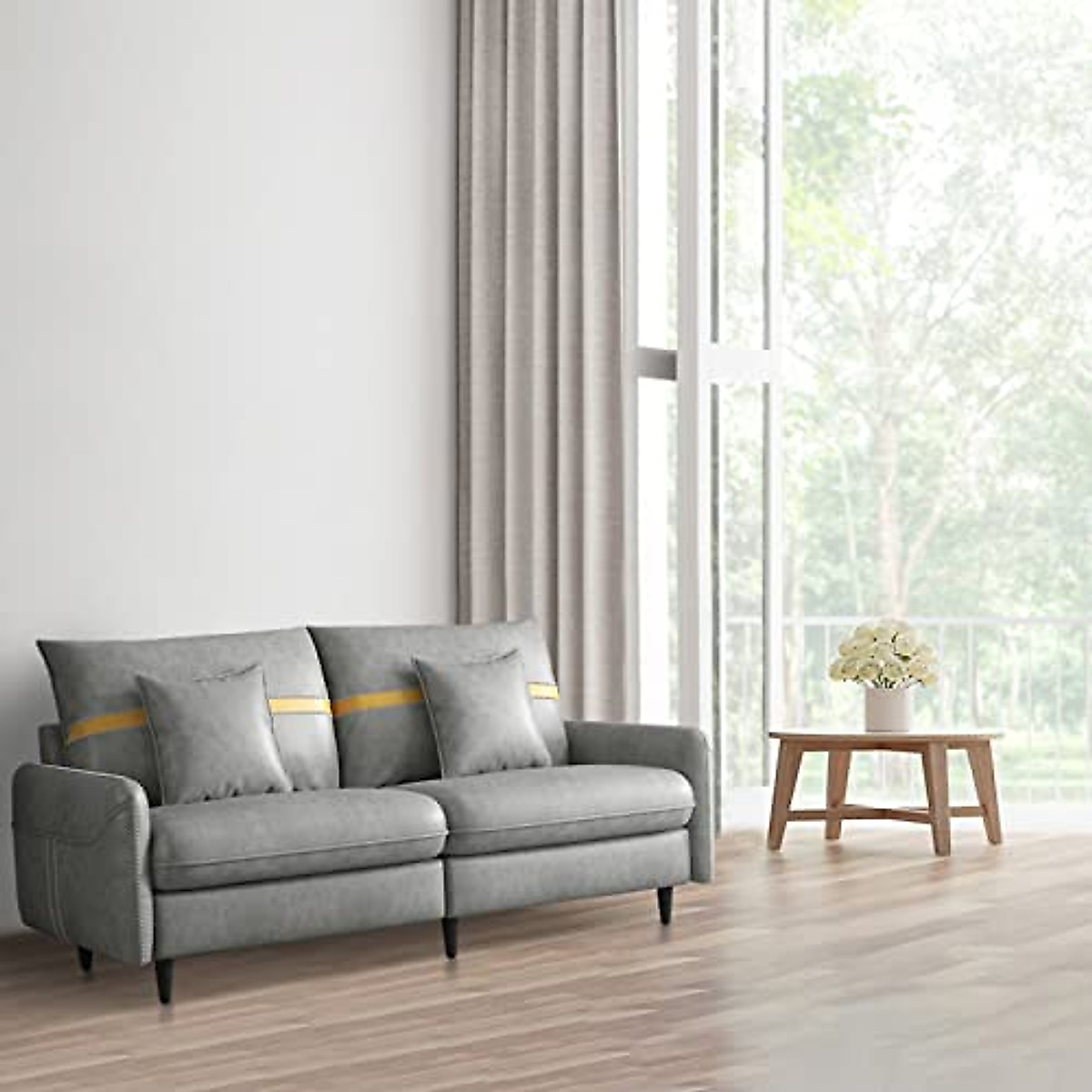 gefayluo 72.8 inch Sofa Couch Mid-Century 3-Seat Tufted Love Seat for Living Room Bedroom Office Apartment Dorm Studio and Small Space 2 Pillows Included (Silvery Gray)