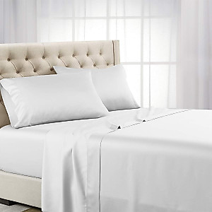 Abripedic Solid 600-Thread-Count, 100-Percent Tencel Lyocell, 5PC Split King Sheets Set for Adjustable Beds, White