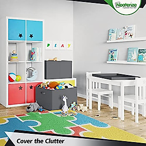 Extra Large Storage Bins With Lids (Set of 2) - Heavy-Duty Empty Fabric Storage Organizers with Removable Lids & Dual Handles. Great For Photos, Toy box, Linen Closet, Clothes (84 QT - Grey)