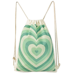 MOSITU Heart Drawstring Backpack Cotton Canvas Drawstring Bag for Women Gift Gym Draw String Bag Aesthetic Heart Backpack Sport Sack Bag Beach Travel Sackpack