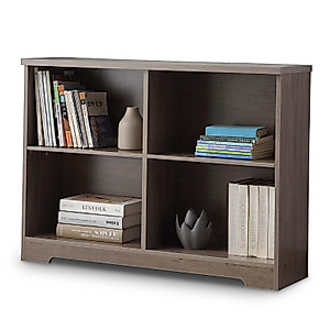 Modern 2 Tier Open Bookcase,Adjustable Shelves 4 Cube Bookshelf with Base, Bookshelves 39.37x 11.69x 28.74 inch Wide,Wood Short Bookshelves Standing Display for Living Room,Bedroom,Grey.