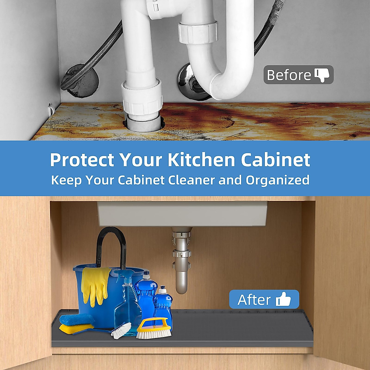 Under Sink Mat 34" x 22" Unglehome Under Sink Liner for Kitchen Waterproof Silicone Under Kitchen Sink Protector Mat Flexible Under Sink Drip Tray for Bathroom Cabinet Thick Under Sink Rubber Mat