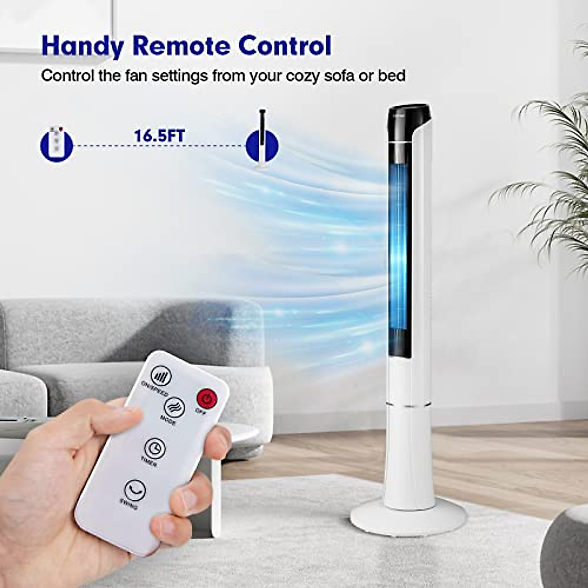 COSTWAY Tower Fan with Remote Control, Portable 47.5-Inch Standing Floor Fan with 80˚ Oscillating, 15H Timer, 3 Modes and 3 Speeds, Quiet Bladeless Fan for Bedroom Living Room Office, White