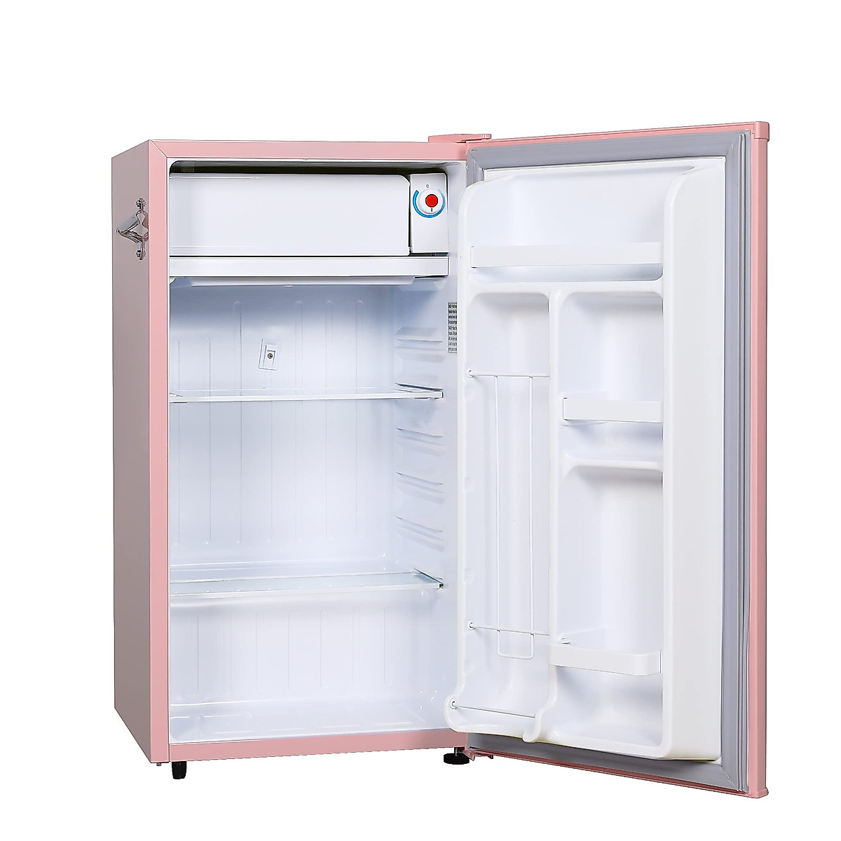 FRIGIDAIRE EFR376 Retro Bar Fridge Refrigerator with Side Bottle Opener, 3.2 cu. Ft, Pink/Coral & Nostalgia Retro Countertop Microwave Oven, 0.9 Cu. Ft. 800-Watts with LED Digital Display, Cu.Ft, Pink