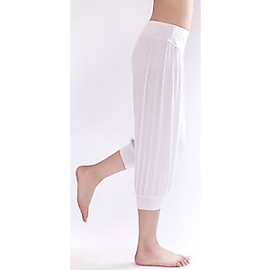 AvaCostume Modal Cotton Soft Yoga Sports Dance Harem Capri Pants White L01