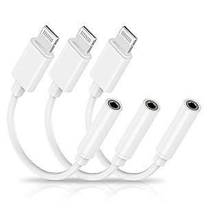 Lightning to 3.5 mm Headphone Jack Adapter, 3 Pack[Apple MFi Certified] Headphone Adapter Jack for iPhone 3.5mm AUX Cord Dongle Cable Compatible with iPhone13/SE 2020/12/11/XS/XR/X/8/7(White)
