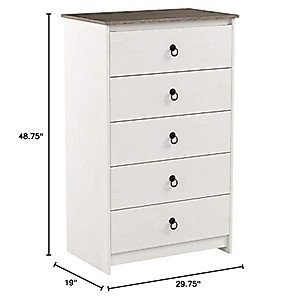 South Shore Plenny 5-Drawer Chest, White Wash and Weathered Oak