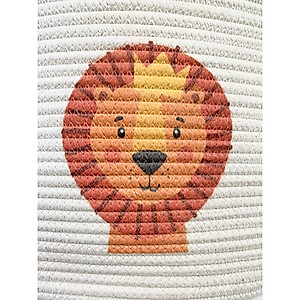 Cute Safari Lion Nursery Baby Basket/Baby Hamper/Woven Storage Basket/Rope Cotton Baby Laundry Hamper Large - 11"H x 17.7"W x 13.4"L/Nursery Storage Toys Books Kids Dog Blanket Decor/Baby Gift