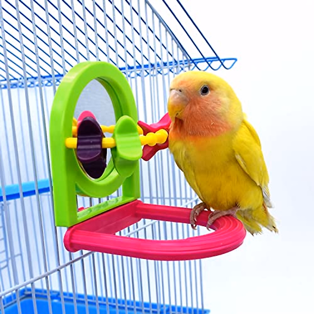 Bird Mirror Toys with Paddle Wheels and Perch for arrot Budgies Parakeet Cockatiels Conure Lovebirds