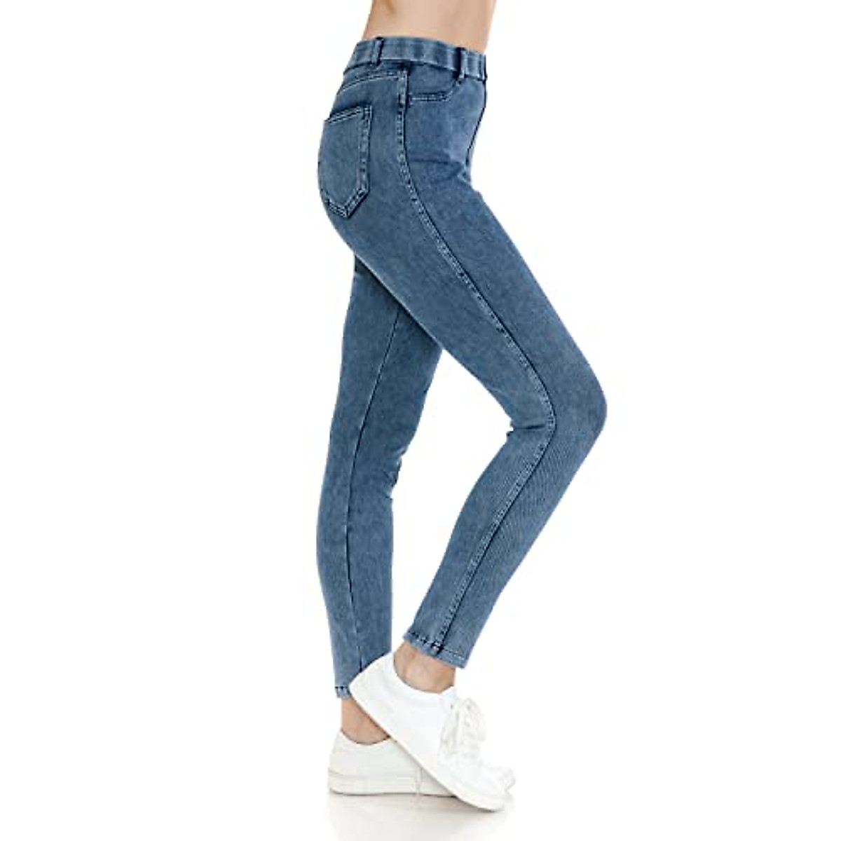 Women's Stretch Pull-on Skinny Denim Look Jean Leggings, Full Length, Navy, Small