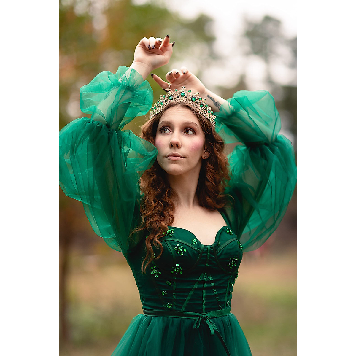 SWEETV Emerald Wedding Tiara for Women, Green Bridal Crown Princess Tiara Headband, Costume Party Accessories for Brithday Halloween Babyshower