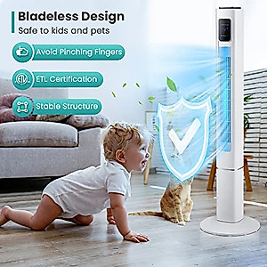 Tangkula 48" Tower Fan with Remote Control, Quiet Bladeless Household Fan w/ 3 Speeds, 3 Modes, 15H Timer & LED Display, 90° Oscillating Floor Standing Fan, Portable Circulating Fan for Home Office (White)