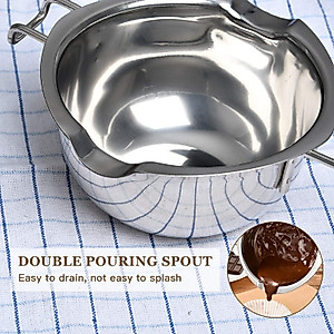 Milkary 2 Pieces Stainless Steel Double Boiler Pot with 2 Metal Spoon, Chocolate Melting Pot for Melting Chocolate, Butter, Cheese, Candle and Wax Making Kit Double Spouts 400ml/14oz