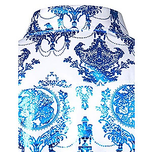 ZEROYAA Men's Luxury Shiny Design Slim Fit Long Sleeve Button up Dress Shirts ZZCL47 White Royal X Large