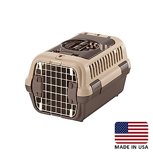 Richell: Double Door Carrier: Small Brown - Pet Transporter, Small Cats & Dogs Up to 11lbs, Attach to Car Seat Belts, Clear Top Door, Front Entry Gate