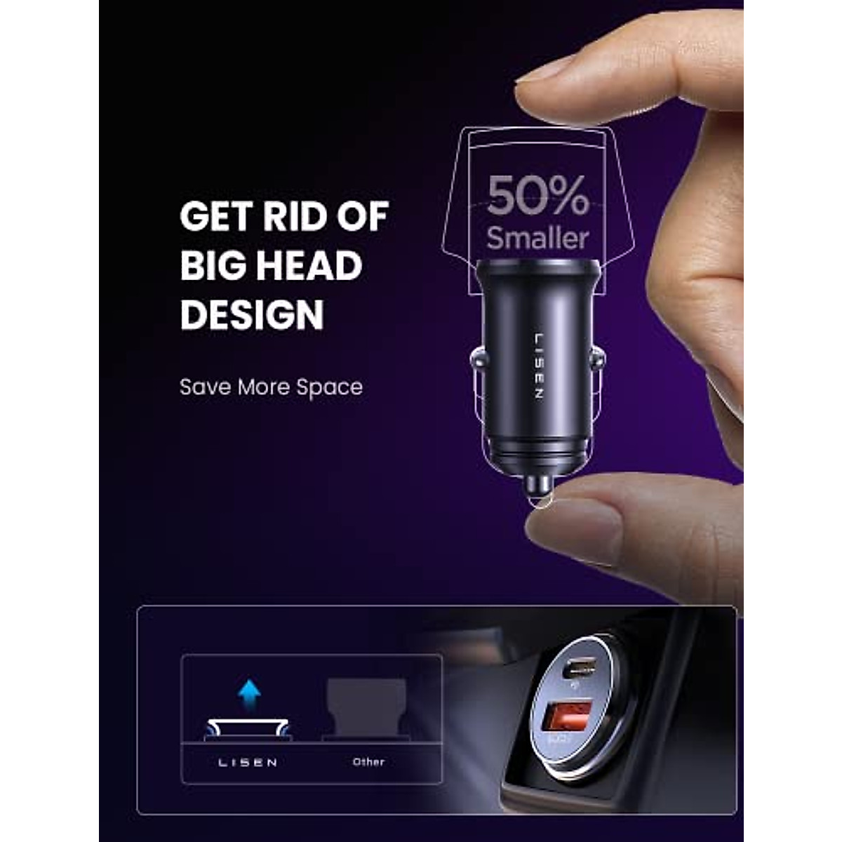 48W USB C Car Charger All Metal Fast USB Car Charger Adapter with 60W 3.3ft Nylon Braided Type C Cable LISEN Compact Cigarette Lighter USB Charger PD&QC3.0 Dual Port for Samsung S22/Pixel/Android/iPad