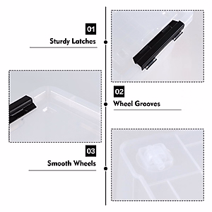 Pekky 22 Quart Latching Storage Container Bin with Wheels, 6 Packs Plastic Storage Tote Box, Clear