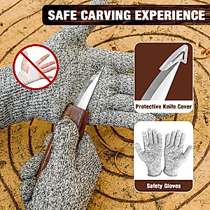 Wood Carving Kit, 23pcs Wood Carving Tool with 4PCS Wood Carving Knives & 5PCS Detail Knives 9 Basswood Blocks & Gloves & Roll Bag & Strop Block & Polishing Compound Whittling Kit Hobbies for Adults
