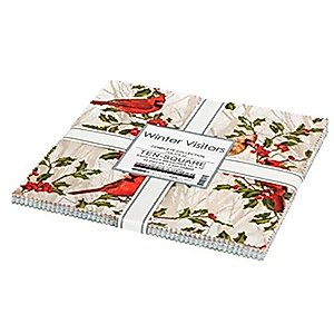 10" Squares - Winter Visitors Holiday Christmas Birds Trees Snow Robert Kaufman Ten-Square Fabric Bundle Quilter's Cotton Precuts (M531.15)