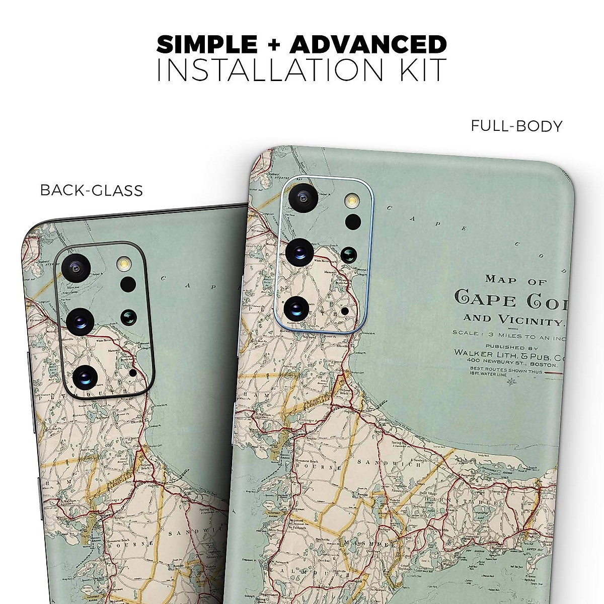 DesignSkinz The Vintage Map of Cape Cod Protective Vinyl Decal Wrap Skin Cover Compatible with The Samsung Galaxy S20 (Screen Trim & Back Glass Skin)