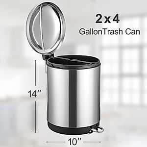 GAOMON 8-Gallon Dual Trash Can, Stainless Steel Double Garbage Cans for Kitchen, Dual Compartment Trash Can with Bin for Home Office, Dual Trash Can 6or Recycling and Trash
