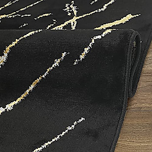 Antep Rugs Babil Gold 2x7 Marble Abstract Modern Indoor Runner Rug (Black, 2' x 7')