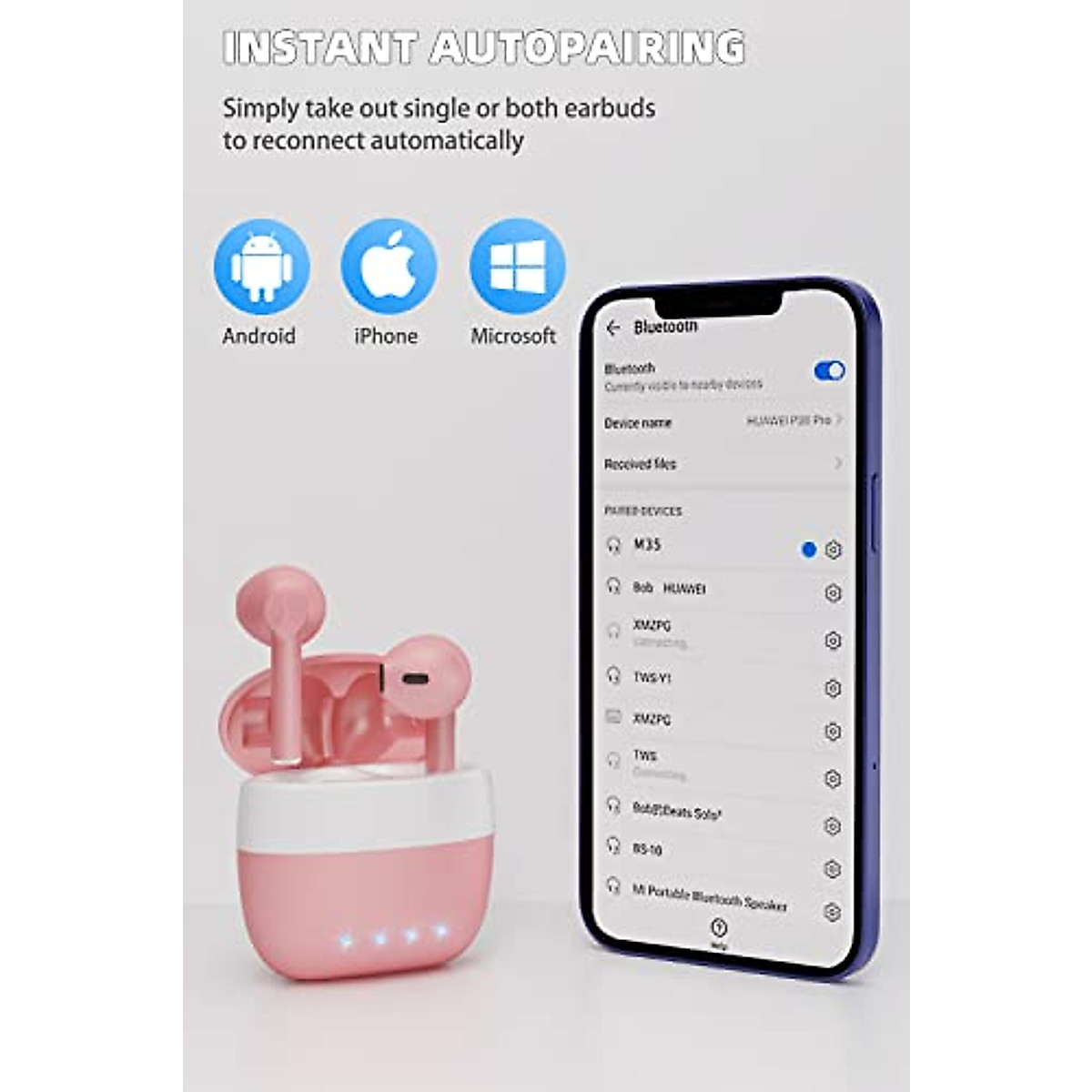 Wireless Earbuds Bluetooth, ENC Noise Cancelling Deep Bass in-Ear Stereo Ear Buds,IPX6 Waterproof Headphones with Mic, USB-C Charging Case, Touch Control Earphones for iPhone & Android(Pink 2)