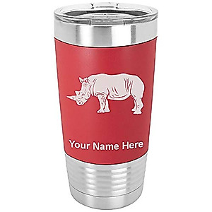 LaserGram 20oz Vacuum Insulated Tumbler Mug, Rhinoceros, Personalized Engraving Included (Silicone Grip, Red)