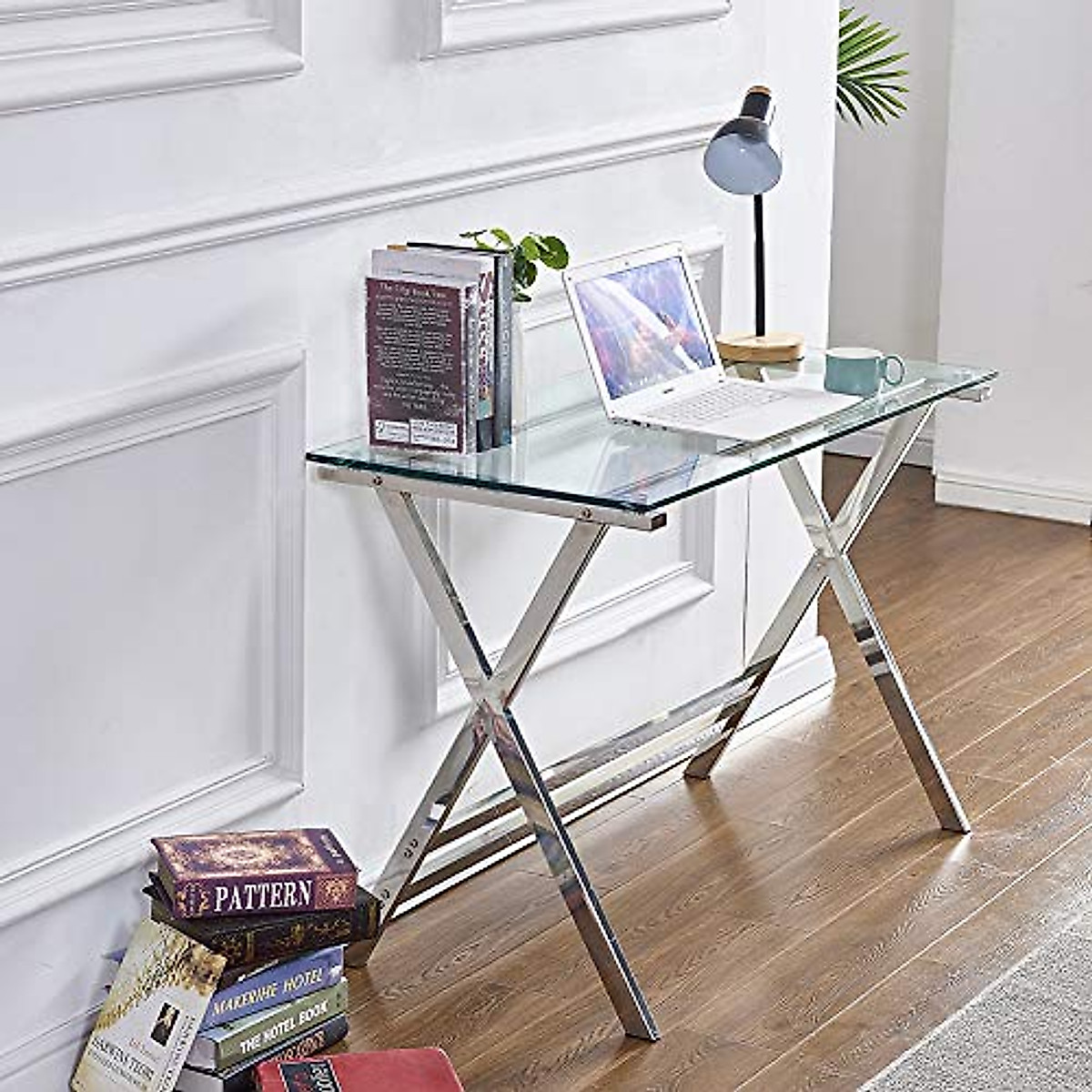 Tempered Glass Computer Desk Modern Student Writing Study Desk,Small Computer Desk,Home Office Desk