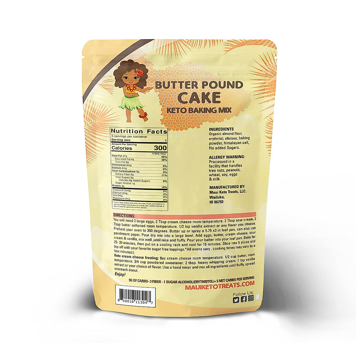 Maui Keto Treats Butter Pound Cake Mix – Gluten Free, Low Carb Prepared with Almond Flour – 7.5 Oz (Butter Pound Cake)