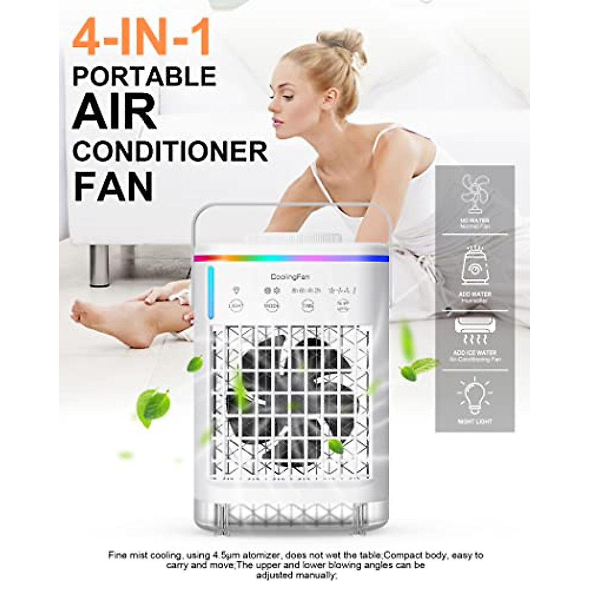 Portable Air Fan, Evaporative Air Cooler with 7 Color Light, Fans that Blow Cold Air, Personal Air Conditioner Fan for Room Office Table