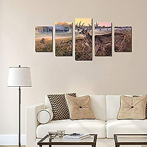 ArtHome520 Yellow Animal Deer Wildlife Canvas Print Painting Wall Art Home Decor Golden Landscape Picture Living Room Decorations Fashion Framed 5 Panel (8''x12''x2+8''x16''x2+8''x20''x1)