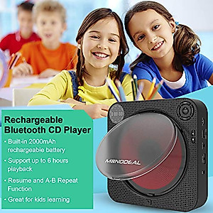 CD Player with Bluetooth, MONODEAL Portable Rechargeable CD Player with Built-in Speakers, Wall CD Player for Home, CD Player for Car and Outdoors (with Remote Control and Built-in FM Radio)