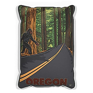 Bigfoot Highway Crossing Oregon Canvas Throw Pillow for Couch or Sofa at Home & Office from Travel Artwork by Artist Paul A. Lanquist 13" x 19".