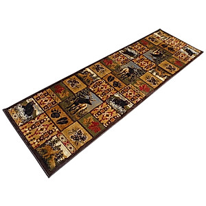Area Rug Runner Wildlife Bear and Elk Scene (2 Feet 2 Inch X 7 Feet 2 Inch)