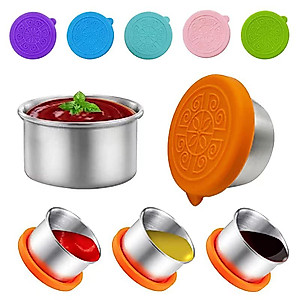 Agirlvct 6 Pack Salad Dressing Container To Go,Sauce Cups with Silicone Lid, Reusable Stainless Steel Small Condiment Containers, 1.6oz Leak-proof Dipping Food Container for Lunch Box Office School