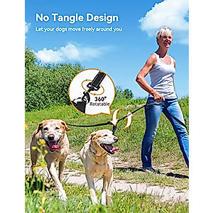 YOUTHINK Double Dog Leash, Dog Walking Leash 2 Dogs up to 180lbs, Comfortable Adjustable Dual Padded Handles, Bonus Pet Waste Bag (Double Dog Leash)