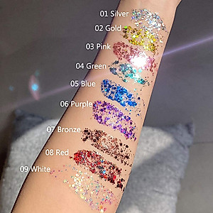Mermaid Sequins Body Glitter Gel, Make Up Long Lasting Glitter for Body Face Hair Eyeshadow, Music Festival Party Carnival Long Lasting Face Glitter, No Glue Needed and Easy to Remove. (Green)