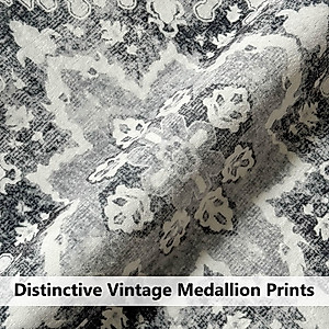 NANPIPER Washable Area Rug, 5x7 Rug for Living Room with Non-Slip Backing, Ultra-Thin Vintage Carpet, Non-Shedding Distressed Rug for Bedroom,Dinning Room(5'x7', Light Grey)