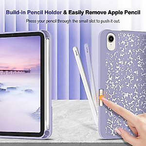 Fintie SlimShell Case for iPad Mini 7 (A17 Pro) 2024 / iPad Mini 6 2021 - [Built-in Pencil Holder] Soft TPU Protective Stand Back Cover for iPad Mini 7th/6th Generation 8.3 Inch, Composition Lilac