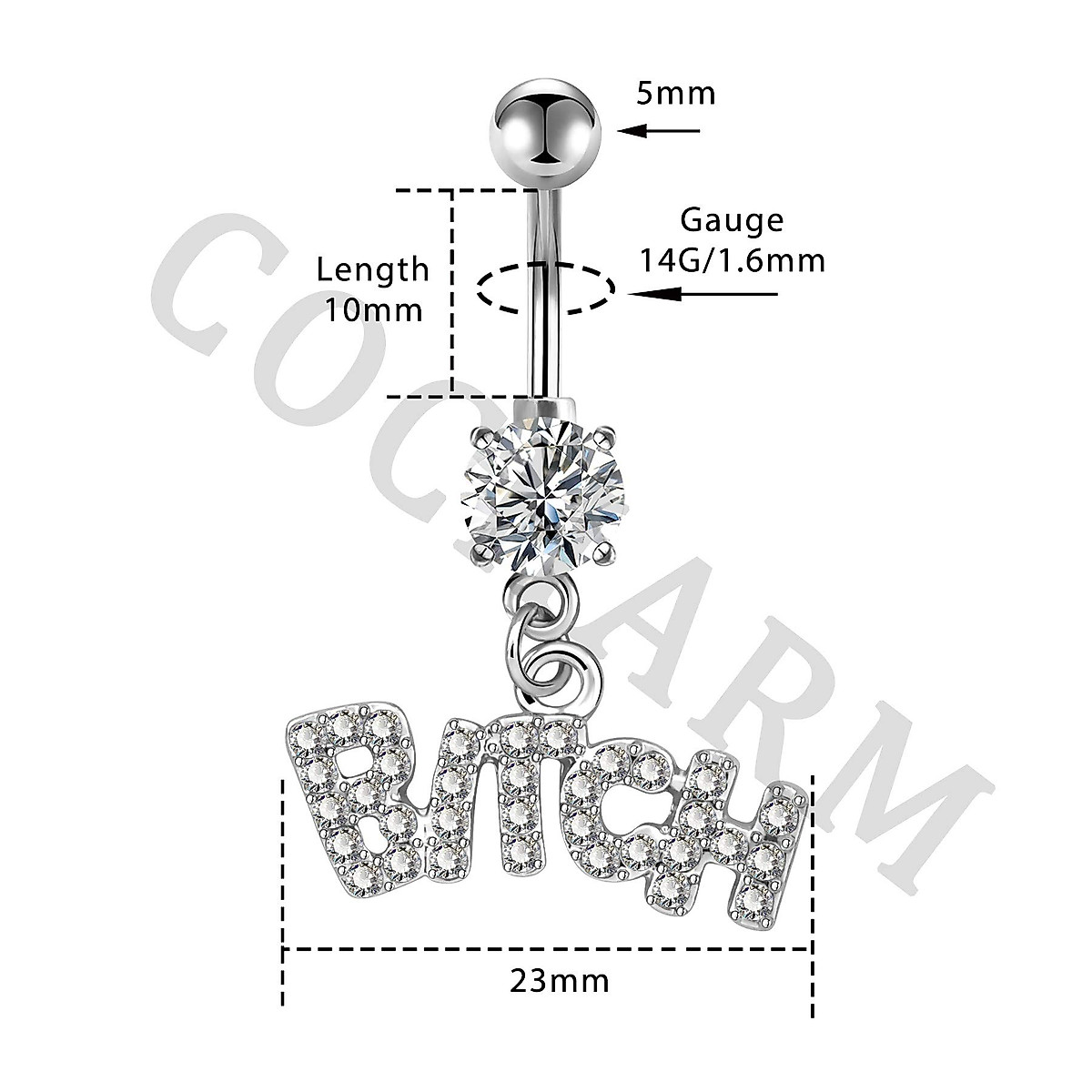 COCHARM 14g Belly Button Rings Clear CZ Cute Dangle Belly Button Rings for Women Crystal Dangle Belly Ring Sparkling Belly Piercing