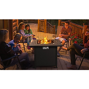 Cecarol 32 in Outdoor Propane Gas Fire Pit Table Electronic Pulse Ignition with Glass Wind Guard, Glass Rock, Waterproof Cover, 50,000 BTU CSA Certification for Outside Garden Patio Party (Brown)