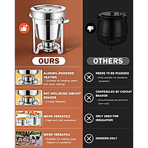 STAIIHOM Soup Chafer - 7QT [Extra 2X Thickened] [Longer Lifespan] 304 Stainless Steel Soup Chafing Dish with Pot Lid and Fuel Holder - Food Grade Commercial Soup Warmers for Parties Catering Buffet